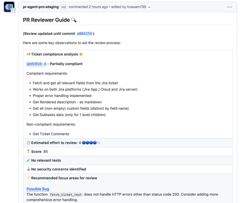 Qodo Merge Jira integration for ticket compliance